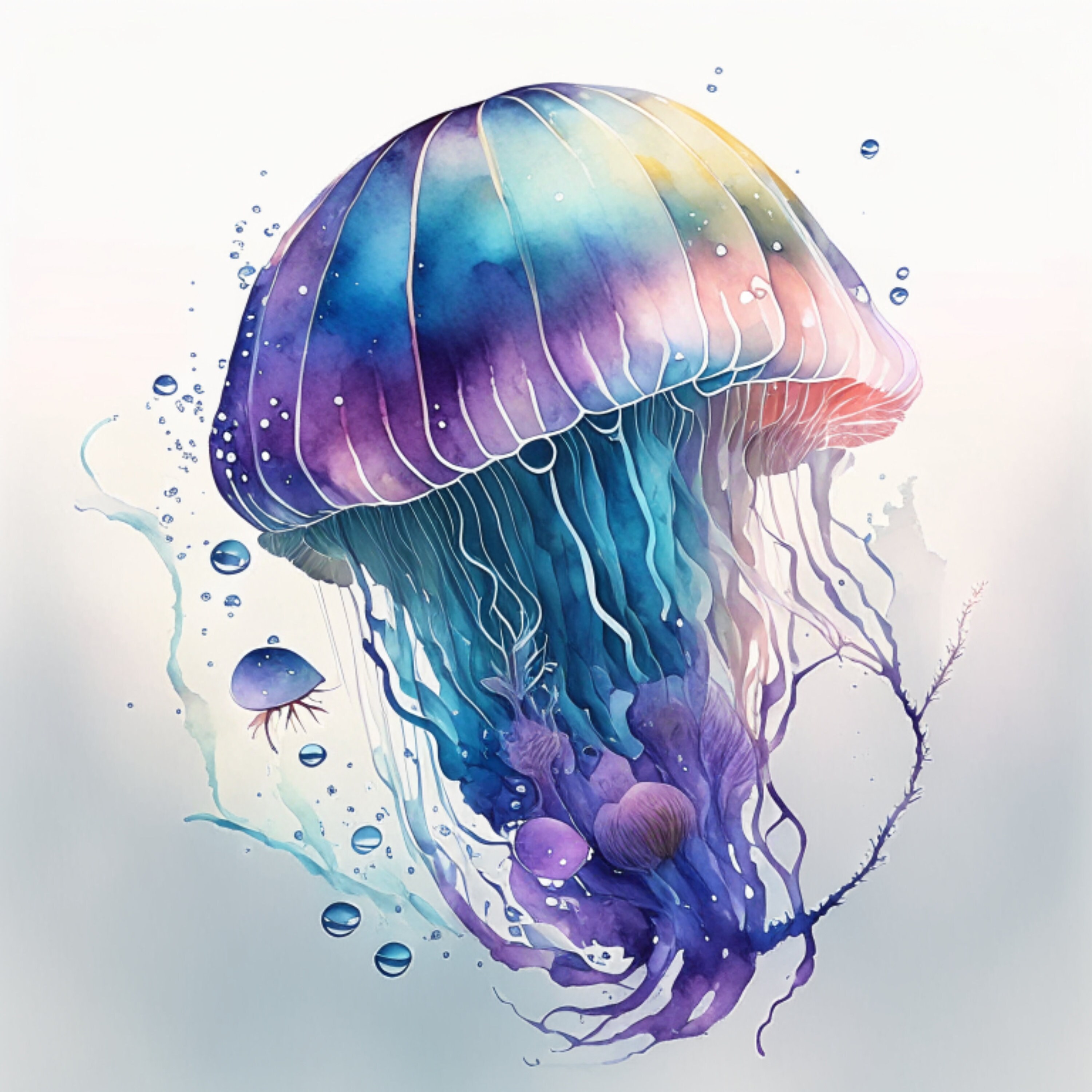 Watercolor Jellyfish Clipart: PNG Graphics, Commercial Use (digital ...