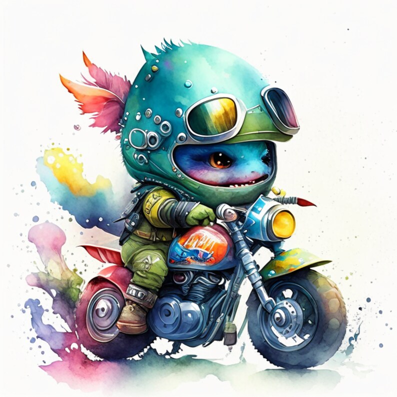 Cute Motorcyclist Monster Clipart | 300dpi | PNG Graphics | Instant ...