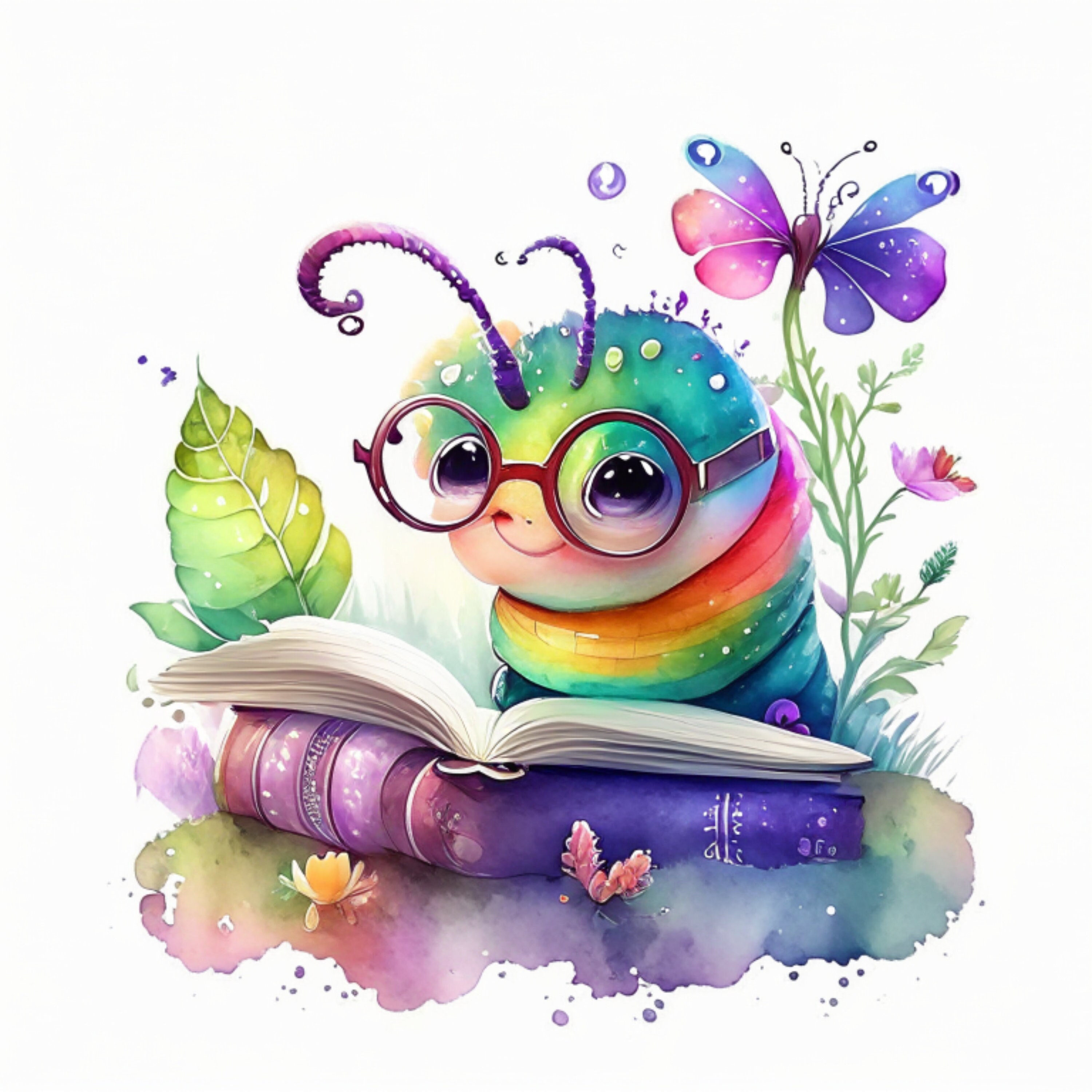 Watercolor Worm Clipart | Cute Reading Worm PNG (digital Download) - Etsy