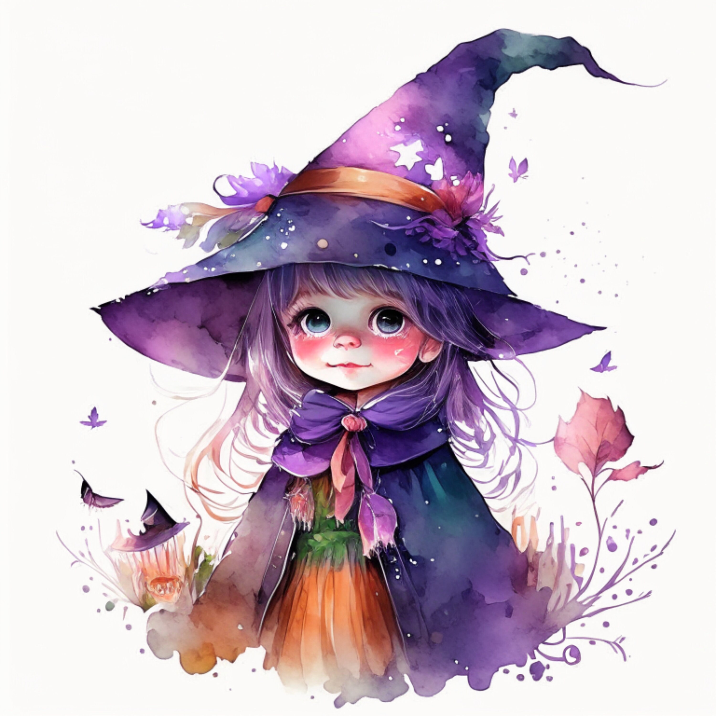 Watercolor Cute Witch Clipart | PNG Graphics (instant Download) - Etsy