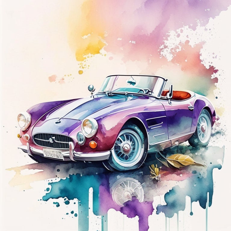 Watercolor Classic Car Clipart: 300dpi PNG Graphics (digital Download ...