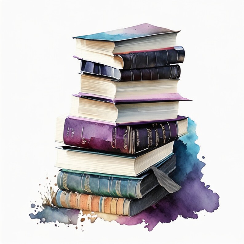 Cute Stack of Books Clipart | 300dpi | PNG Graphics | Instant Download ...