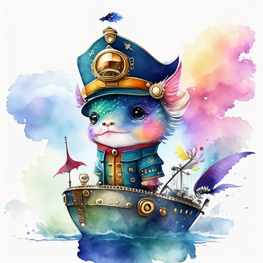 Cute Captain Monster Clipart 300dpi PNG Graphics Instant Download for ...