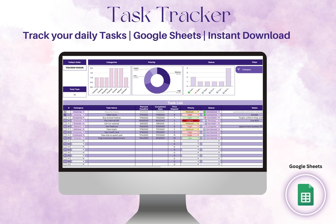 To Do List Spreadsheet Goal Tracker Google Sheets Task Tracker Template ...