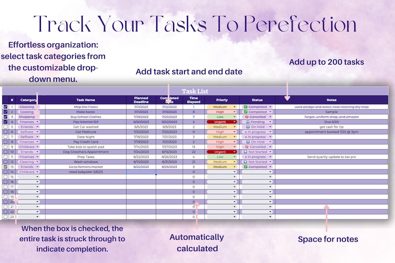 To Do List Spreadsheet Goal Tracker Google Sheets Task Tracker Template ...