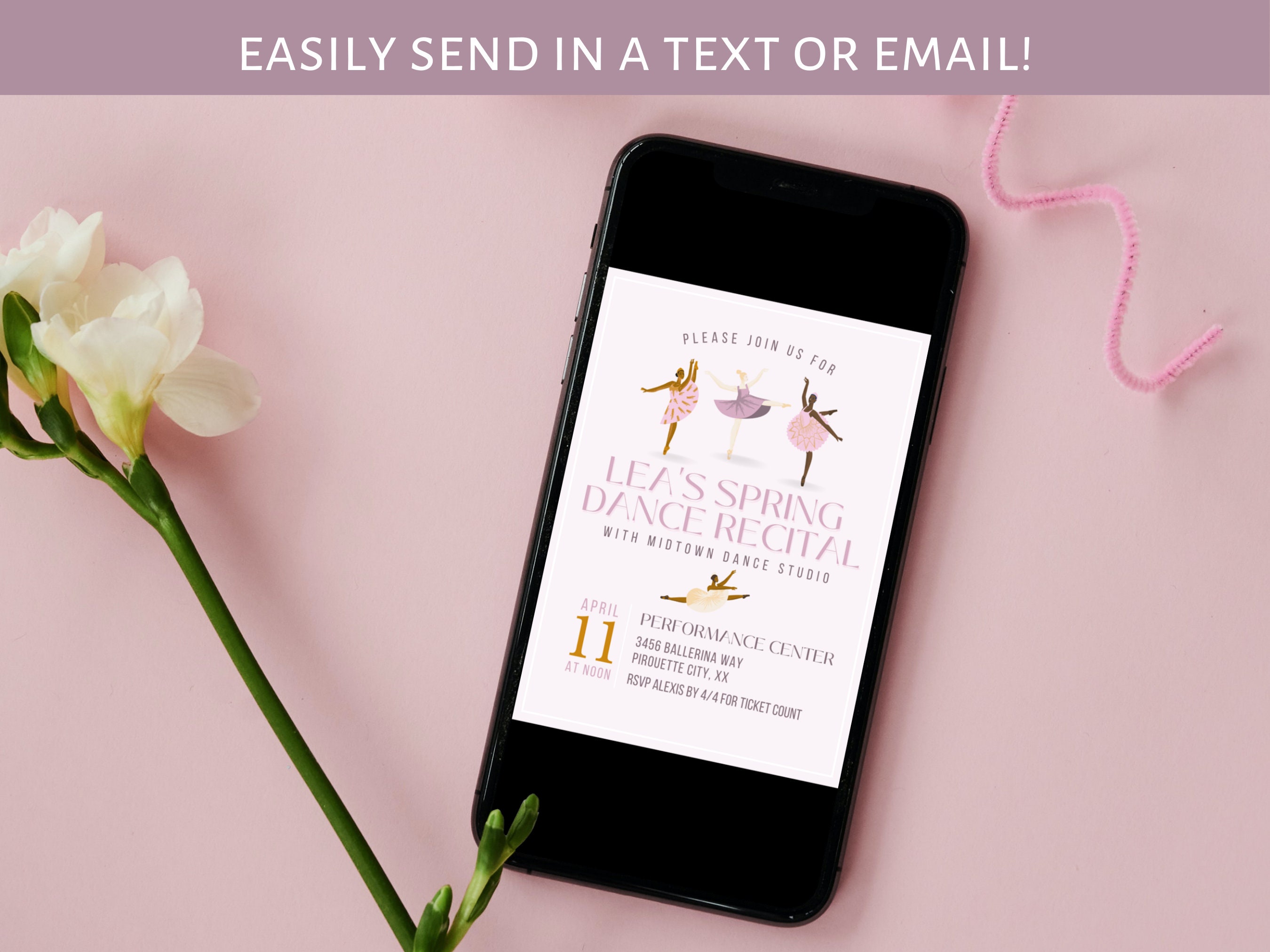 Editable Dance Recital Invitation Template, Ballerina Recital Invite ...