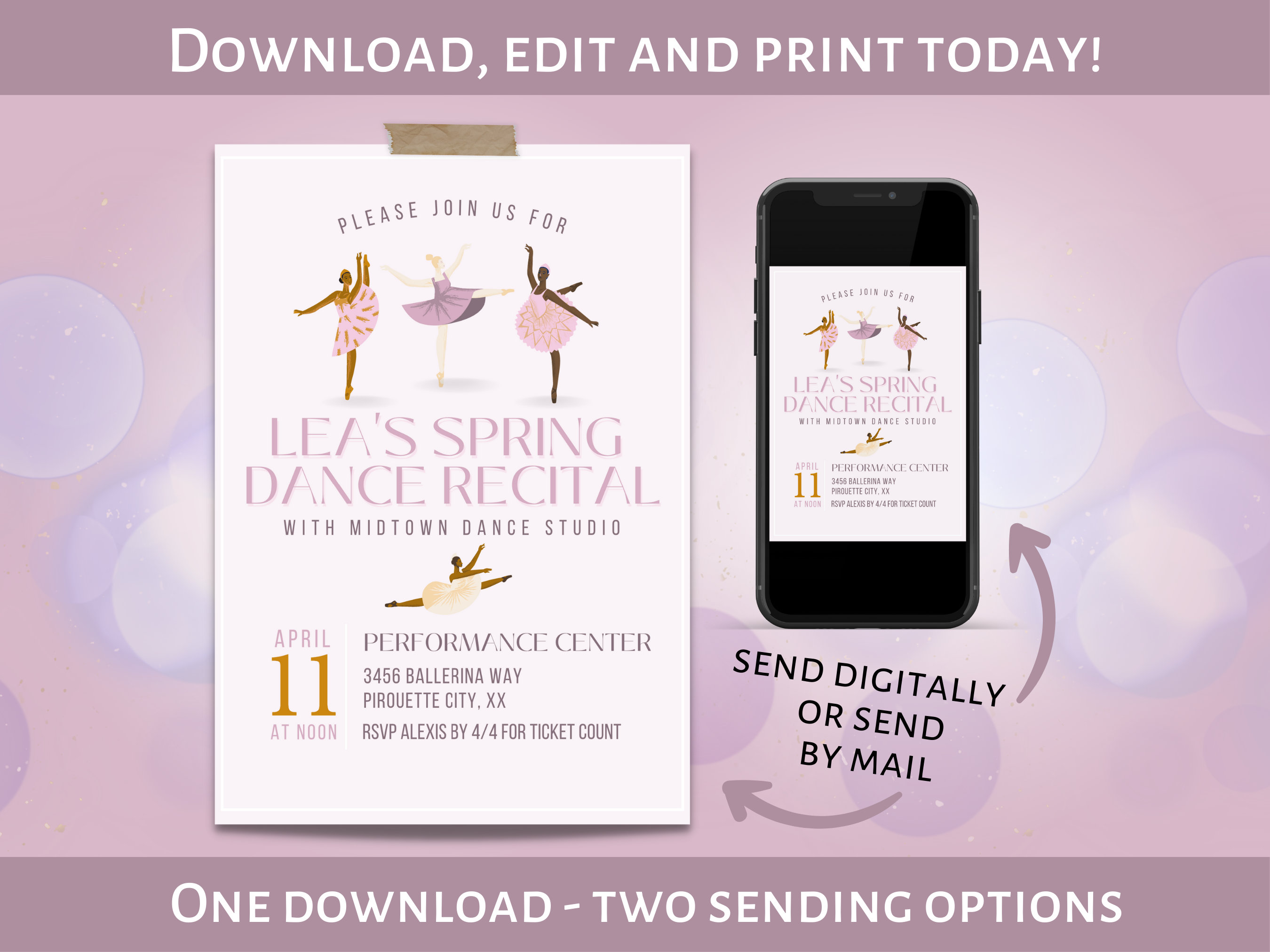 Editable Dance Recital Invitation Template, Ballerina Recital Invite ...