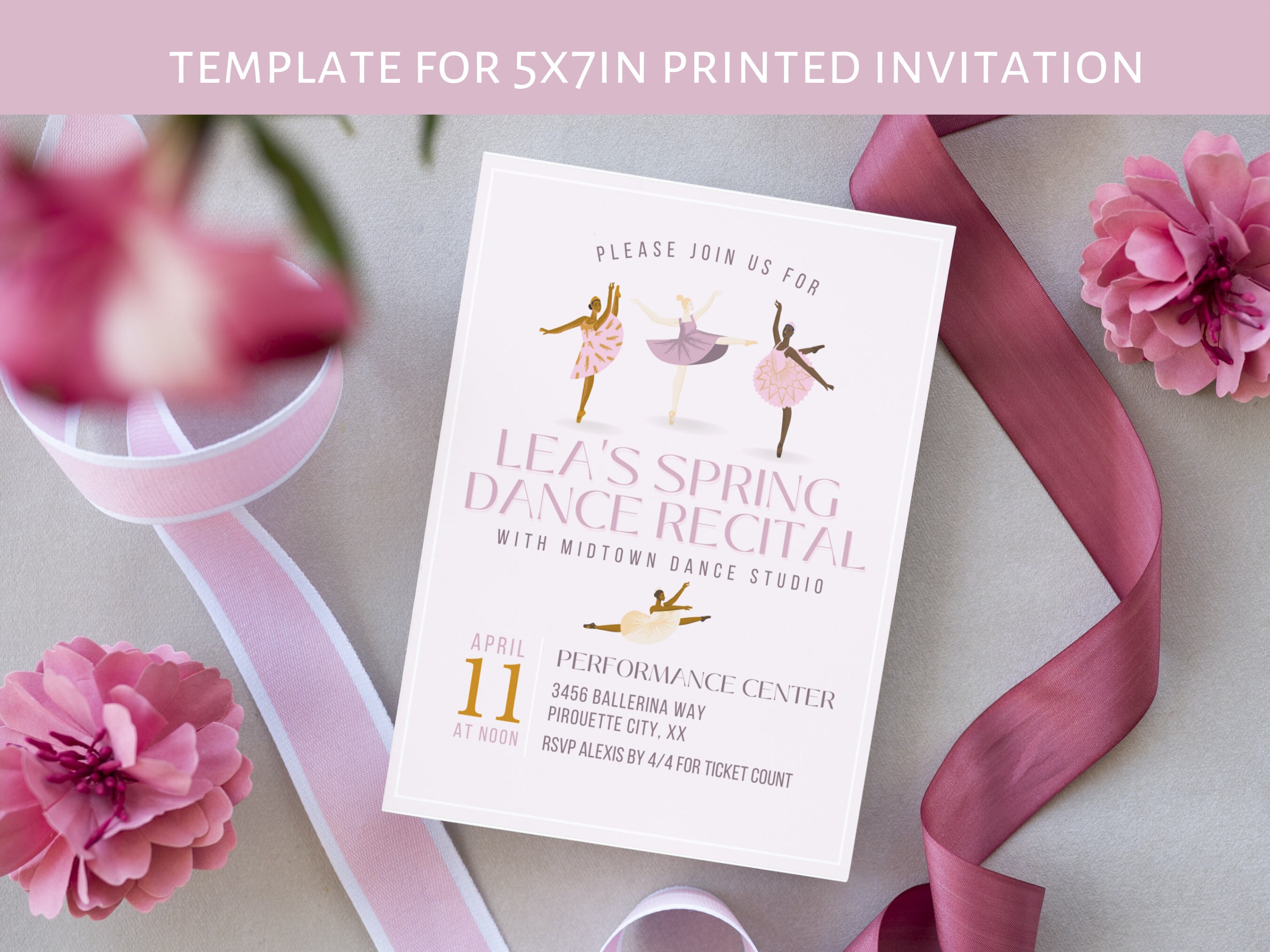 Editable Dance Recital Invitation Template, Ballerina Recital Invite ...