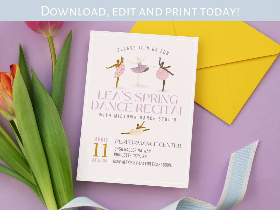 Editable Dance Recital Invitation Template, Ballerina Recital Invite ...