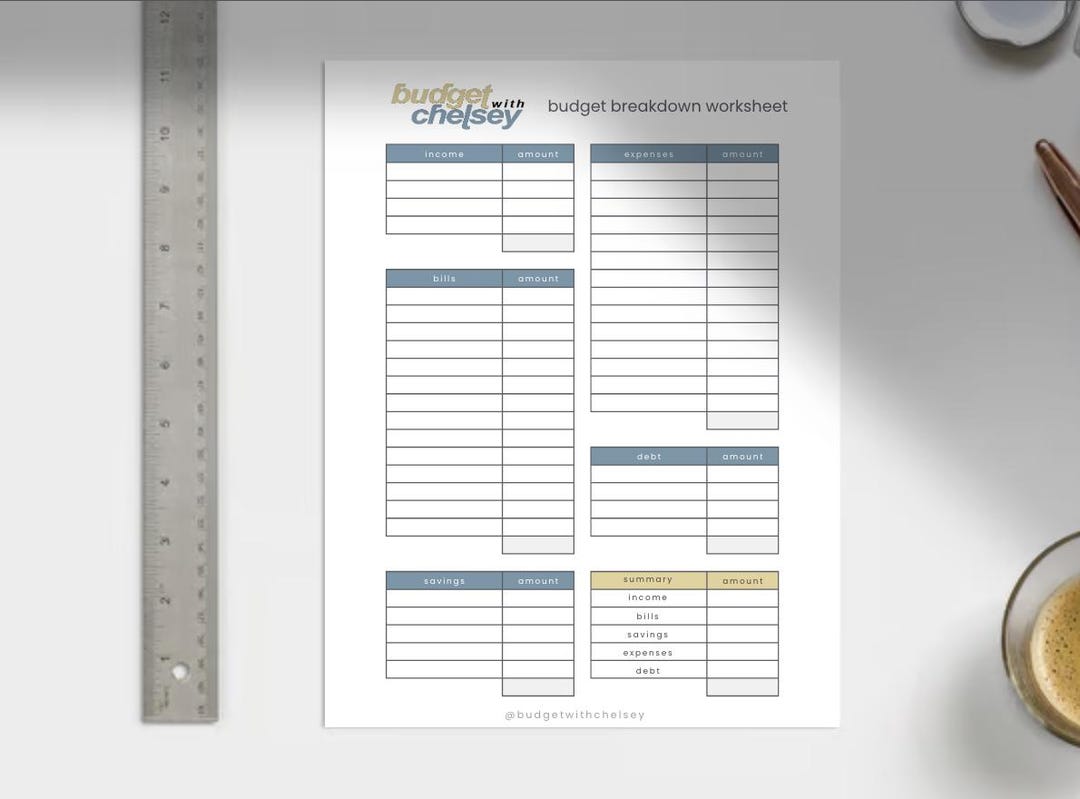 Budget Breakdown Worksheet | Simple Budgeting Printable | Monthly ...