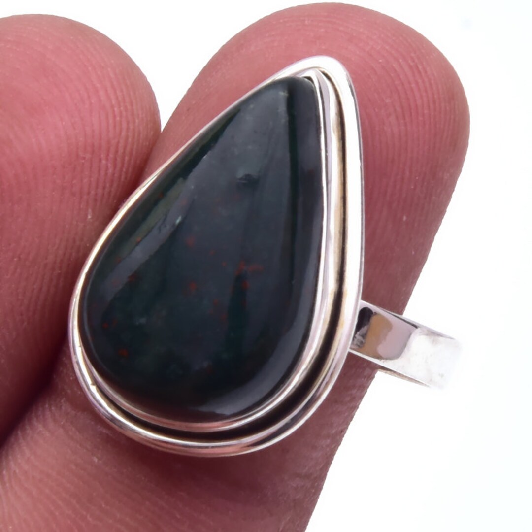 Blood Stone Ring, Handmade Ring, 925 Solid Sterling Silver Ring, Pear ...