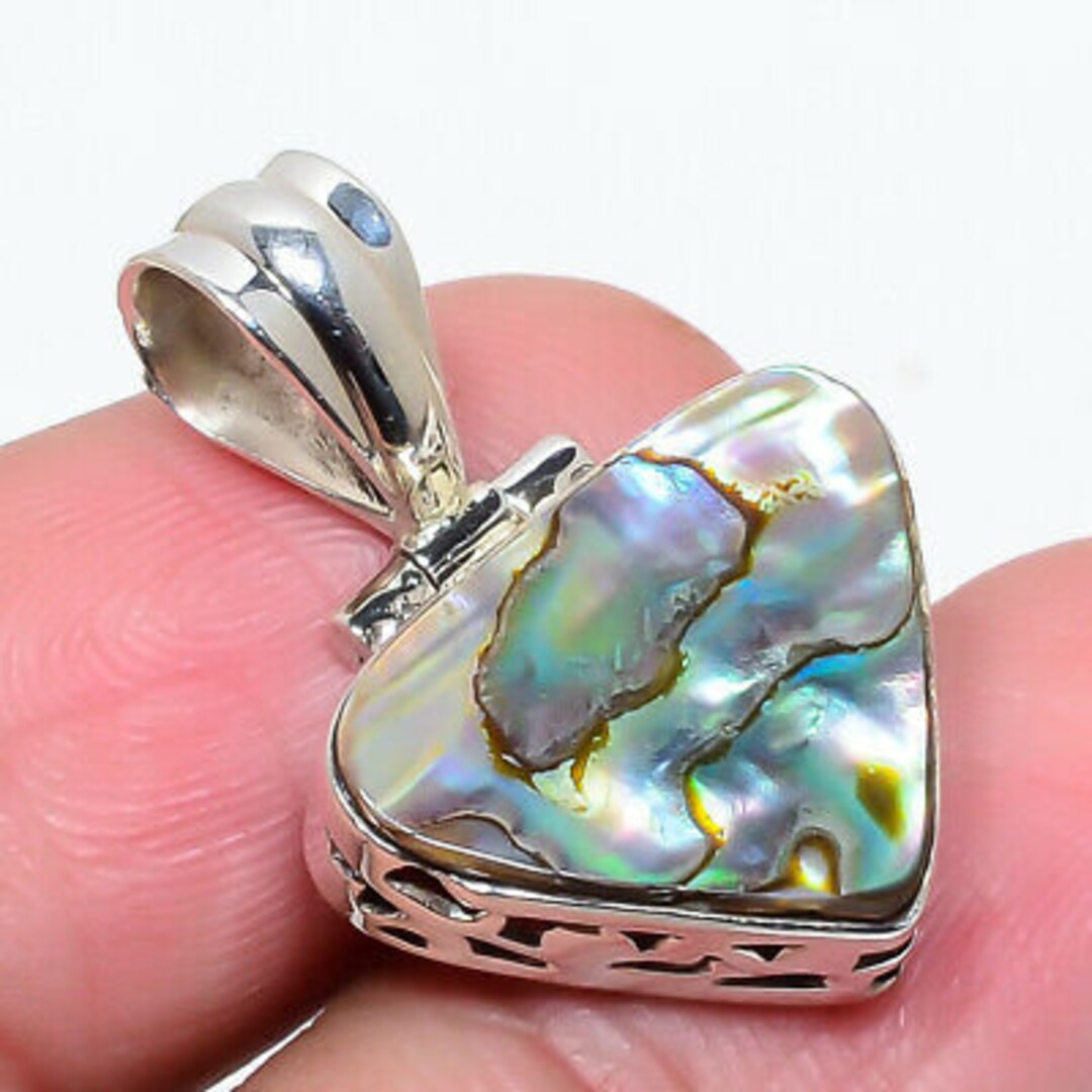 Abalone Shell Gemstone Handmade 925 Sterling Silver Pendant Necklace ...