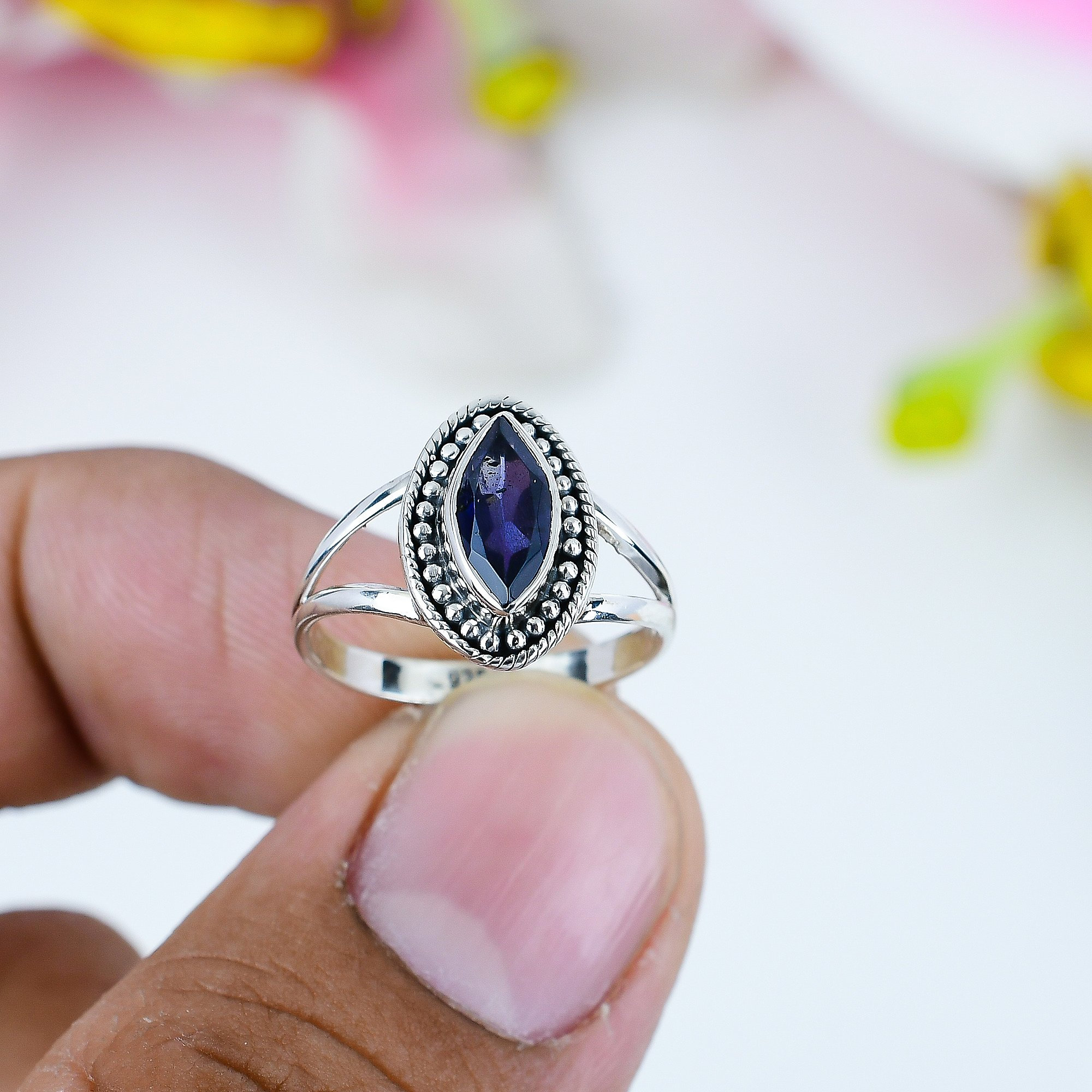 Iolite Ring, Natural Iolite Ring, Marquise Cut Engagement Ring ...