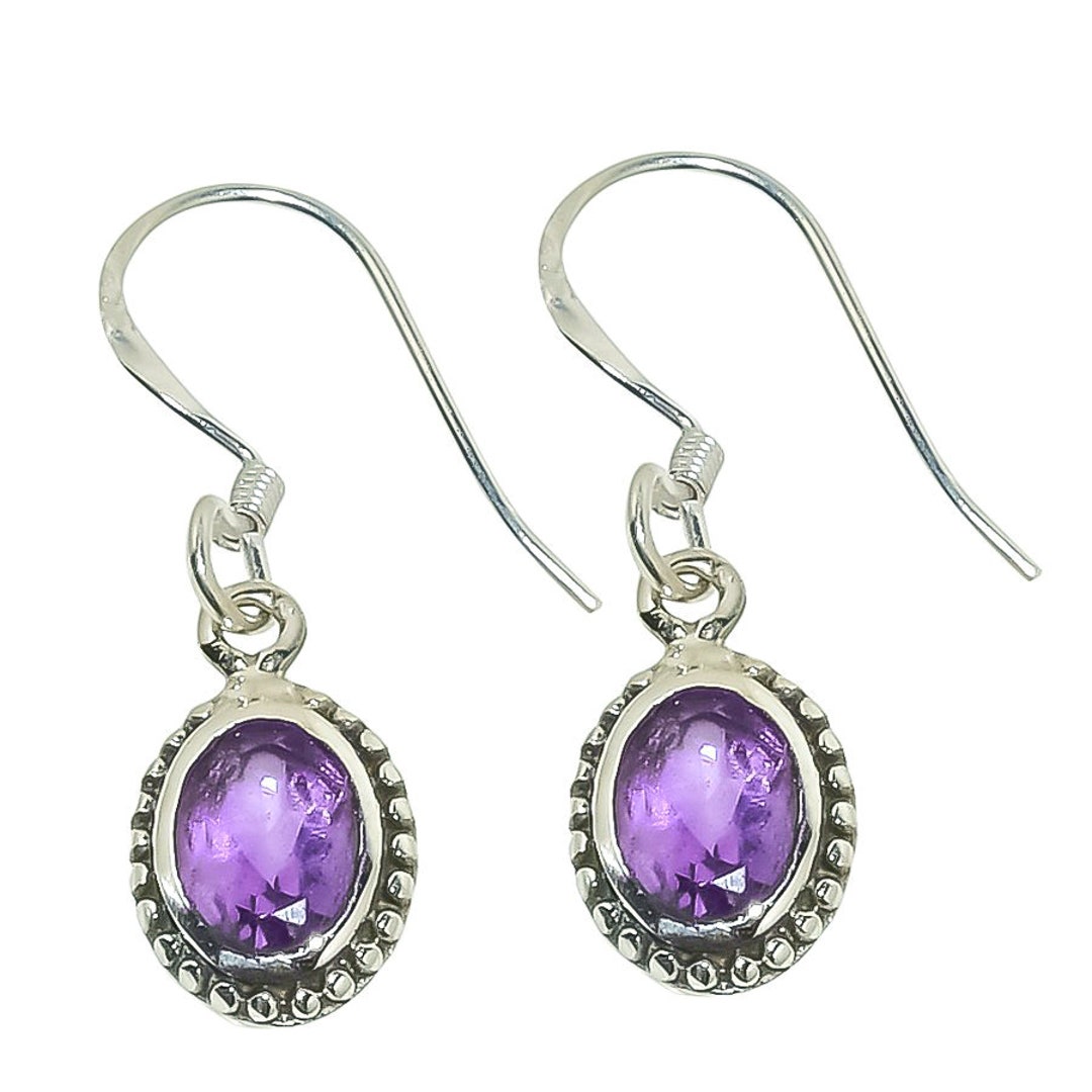 Genuine Amethyst Earrings, 925 Solid Sterling Silver Gemstone Earrings ...