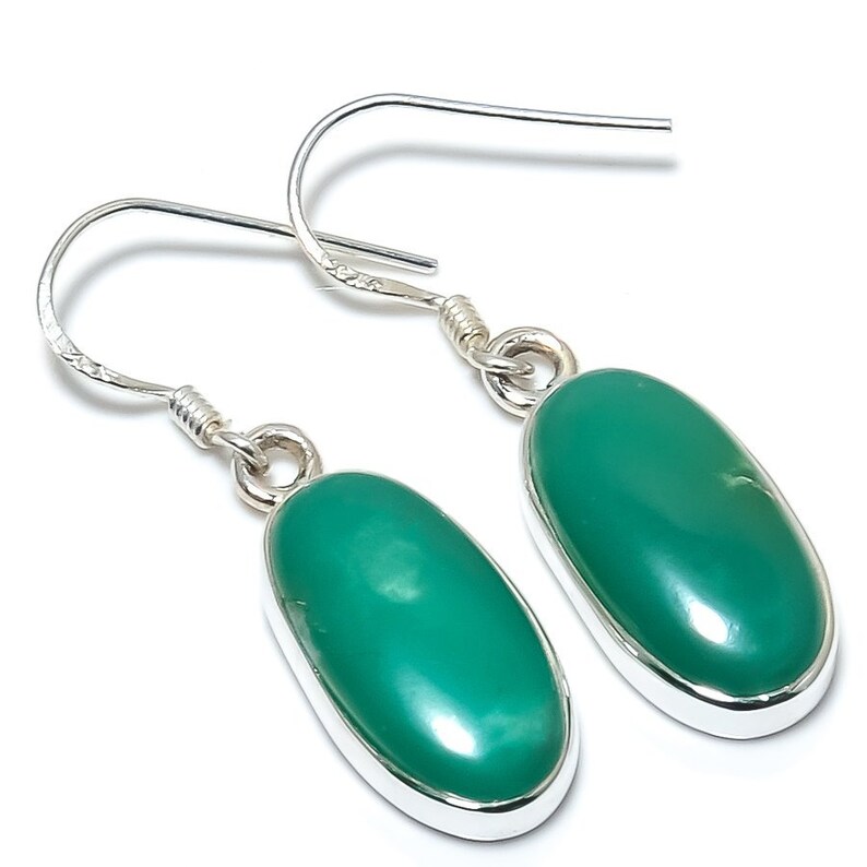 Green Chrysoprase Earrings, 925 Solid Sterling Silver Gemstone Earrings, Drop & Dangle Earrings ...