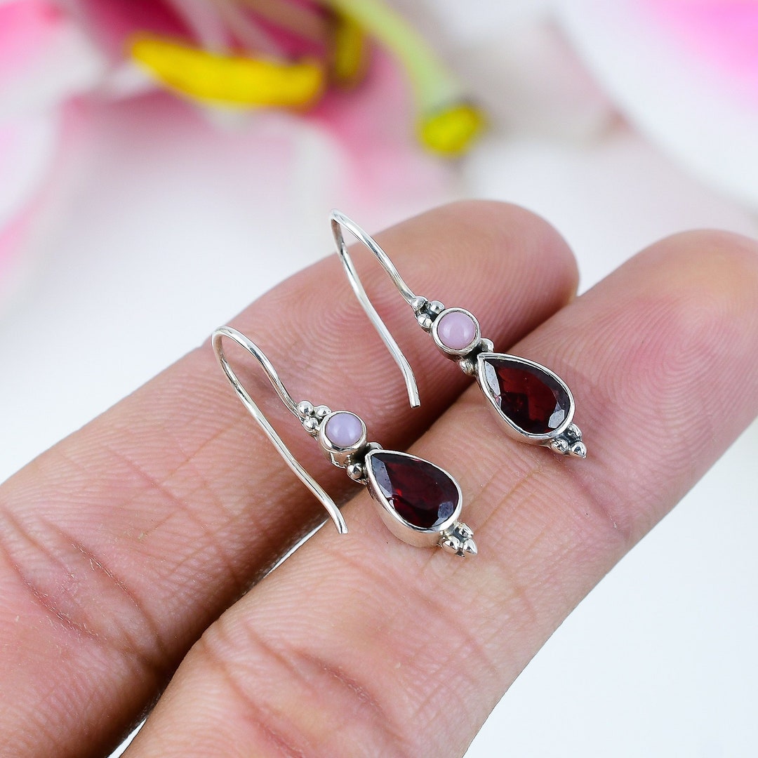 Valuable Red Garnet Earrings in 925 Solid Sterling Silver, Garnet ...