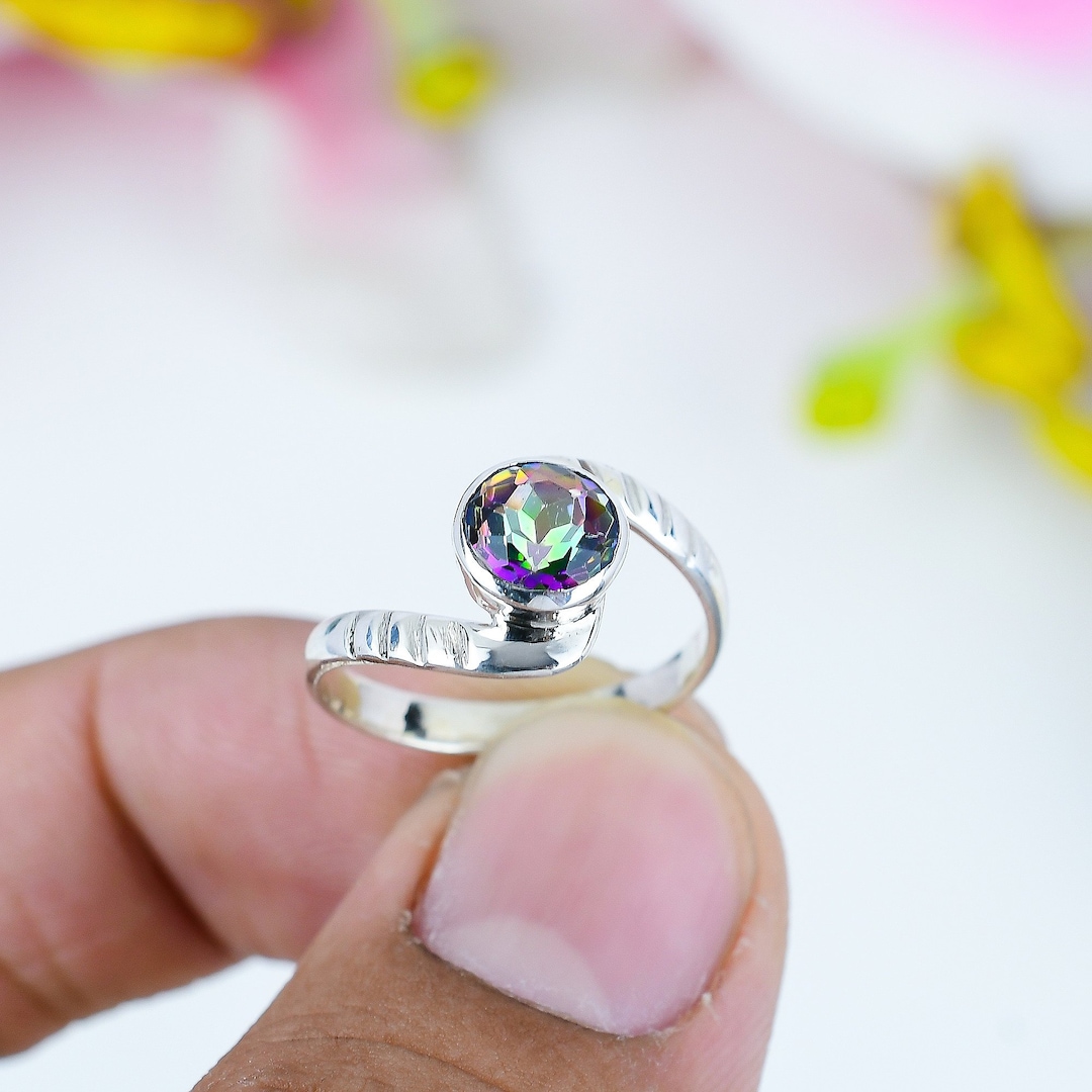 Genuine Topaz Ring, Mystic Ring, Round Mystic Topaz Ring, 925 Solid ...