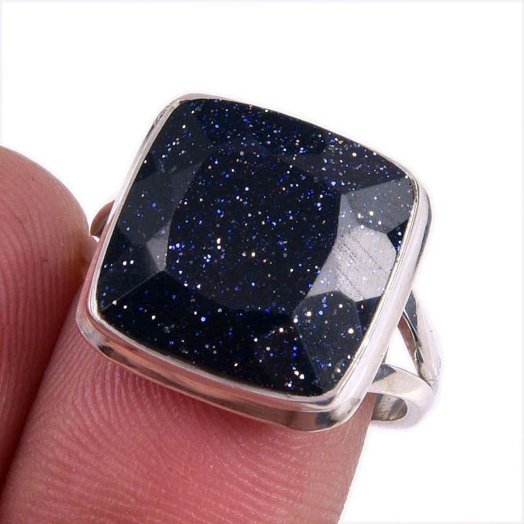 Genuine Blue Sunstone Ring, Square Cut Blue Sunstone Handmade Ring 925 ...