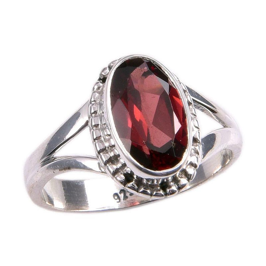 Genuine Red Garnet Ring, Oval Cut Garnet Ring, Wedding Ring, Boho Ring ...