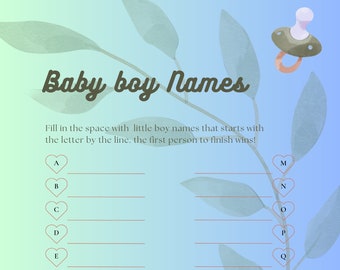 Baby Shower Name Game - Digital Download - Baby Shower Games, Boy, Baby ...