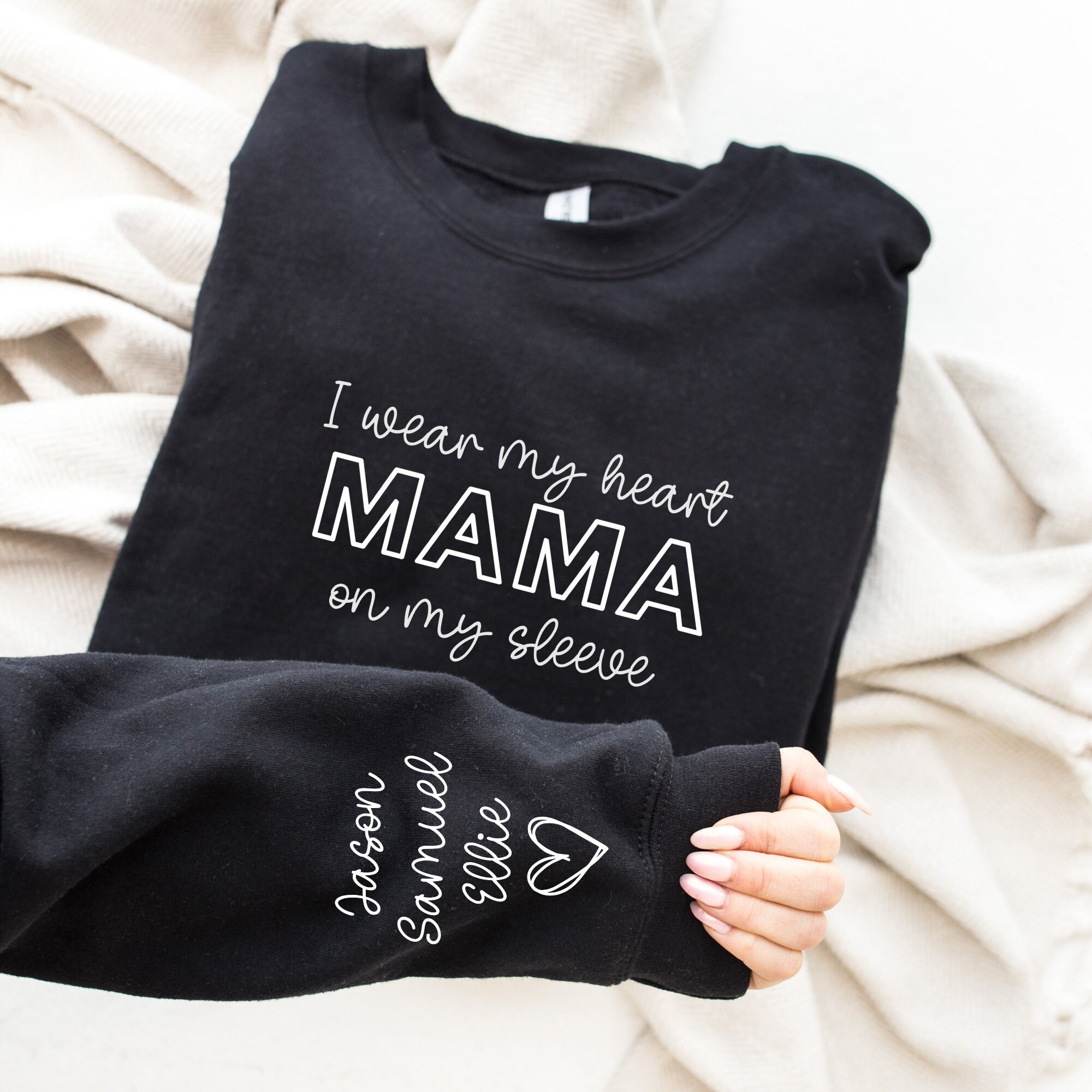 Custom Mama Sweatshirt With Names on Sleeve, Crewneck or Hoodie, Custom ...