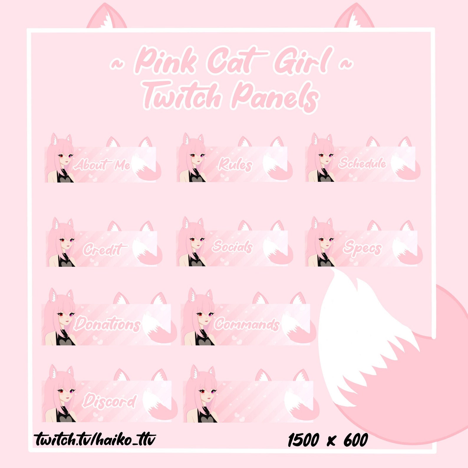 10x Twitch Cute Baby Pink Cat Girl Panels / Kawaii / Streamer / Kitty ...