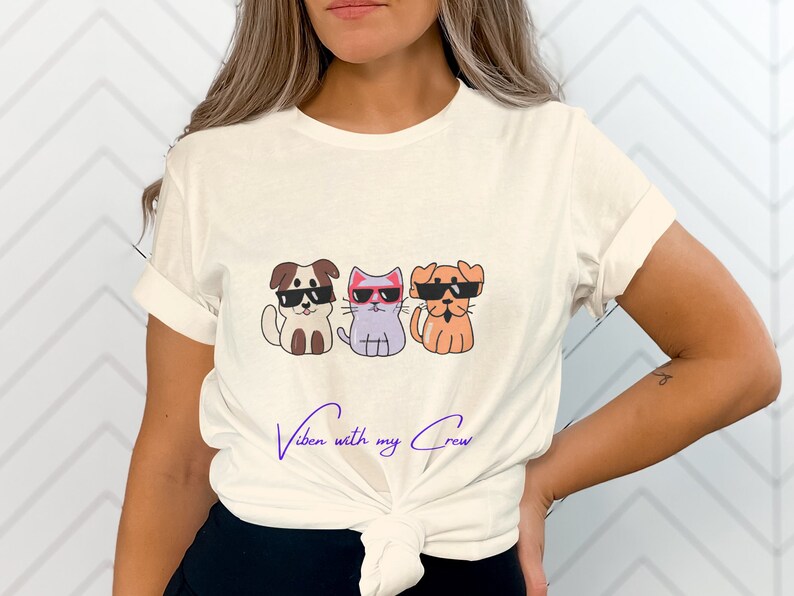 Cool Cat Crew T-shirt, Viben With My Crew, Cute Cat Lovers Tee, Funny ...