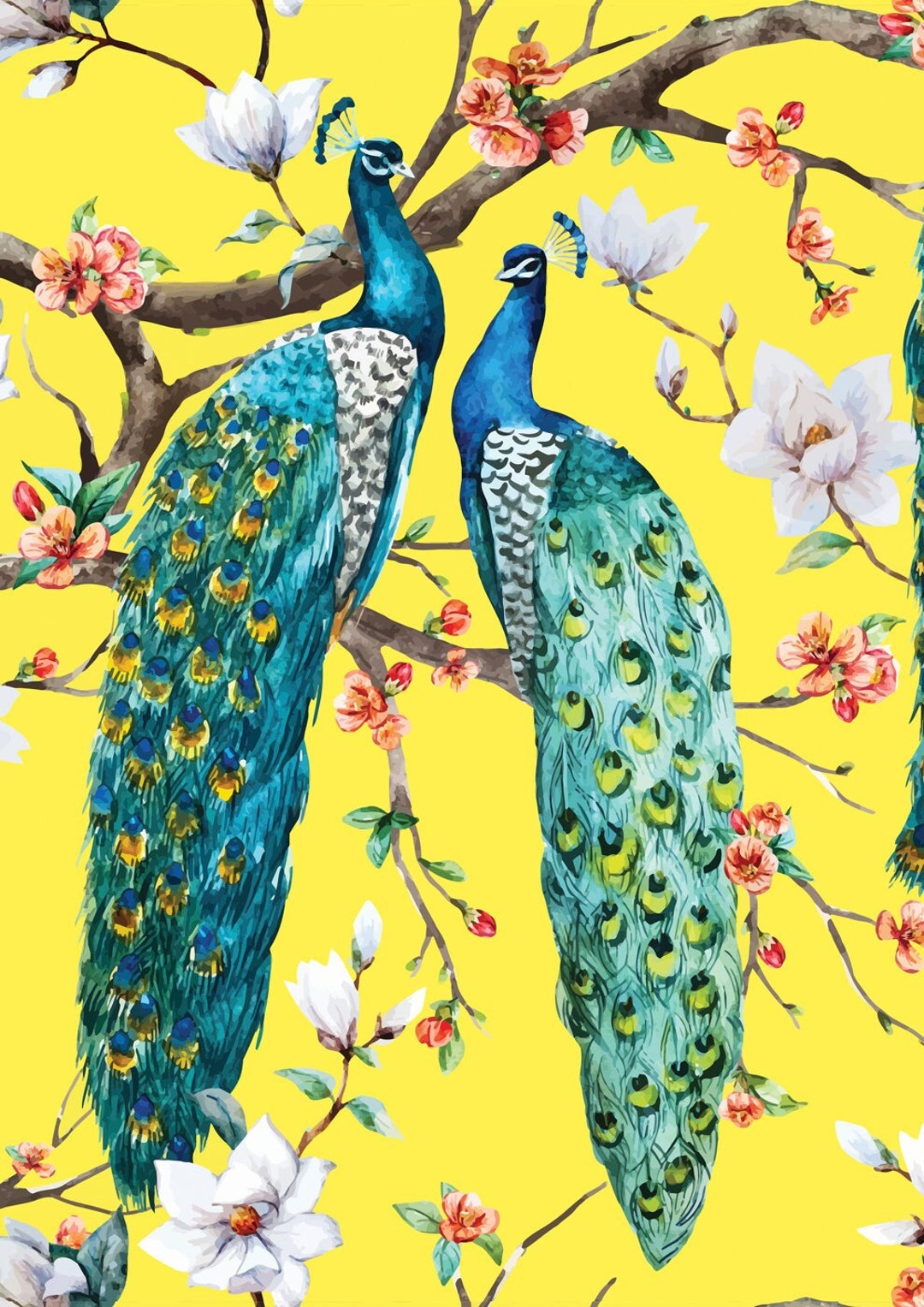 Yellow Peacocks - A1 Size Large Decoupage Paper - Etsy