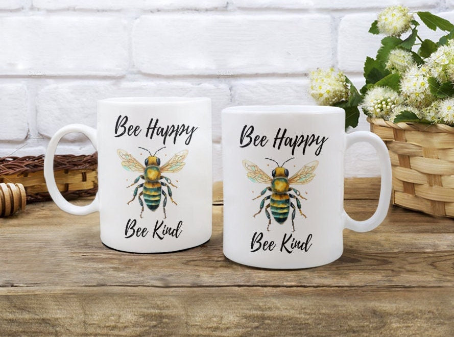 Bee Happy Bee Kind Coffee Mug, Bee Coffee Cup, Large Yellow Bee Coffee ...