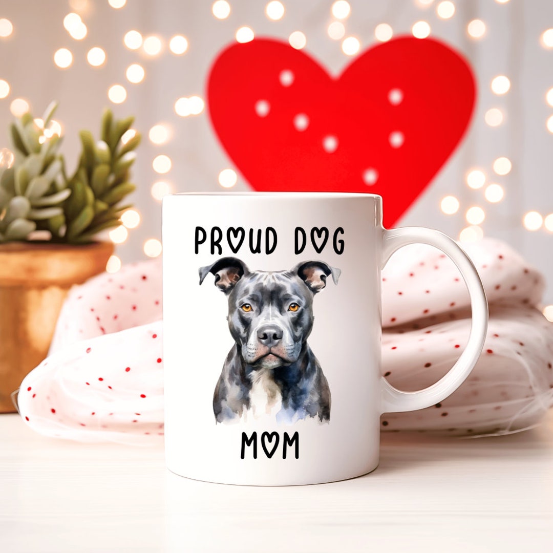 Pitbull Mug, Proud Dog Mom Coffee Cup, Watercolor Pet Portrait Teacup ...