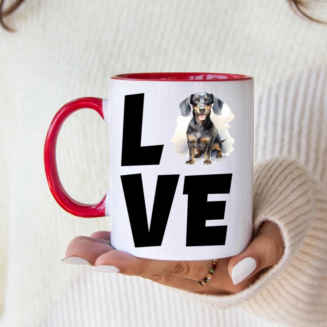 Black Dachshund Dog Coffee Mug, Retro Watercolor Weiner Dog Cup for Dog ...