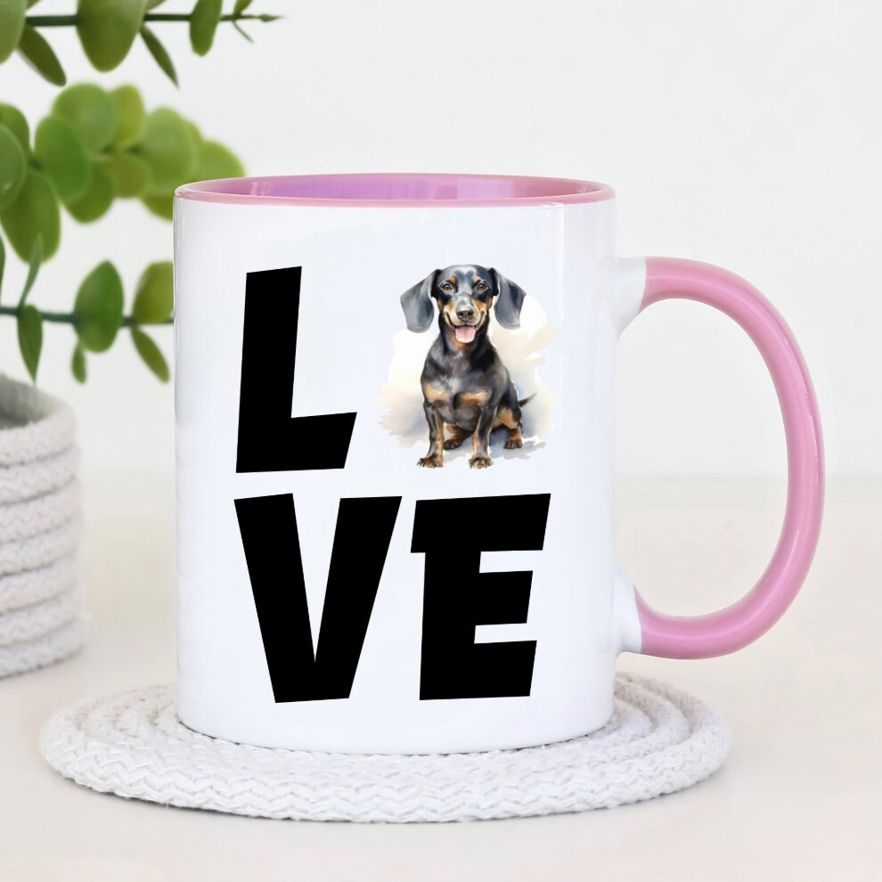 Black Dachshund Dog Coffee Mug, Retro Watercolor Weiner Dog Cup for Dog ...