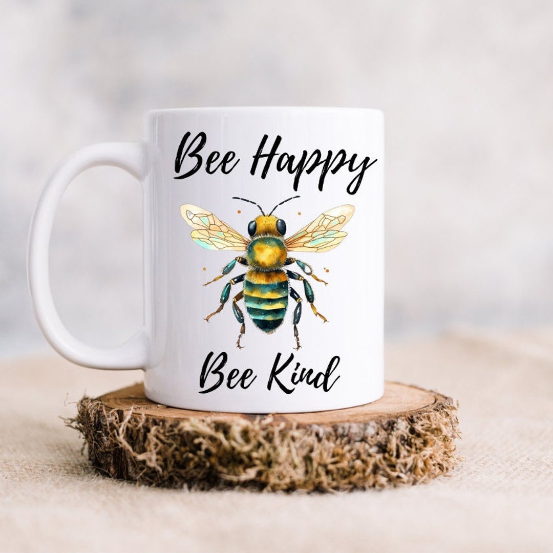Bee Happy Bee Kind Coffee Mug, Bee Coffee Cup, Large Yellow Bee Coffee ...