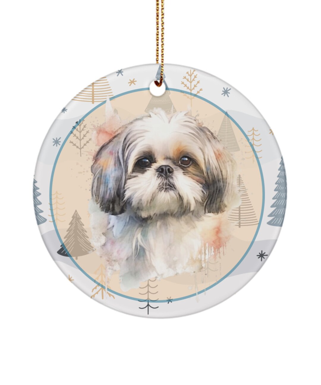 Shih Tzu Hanging Holiday Ornaments, Watercolor Pet Ornament, Shih Tzu ...
