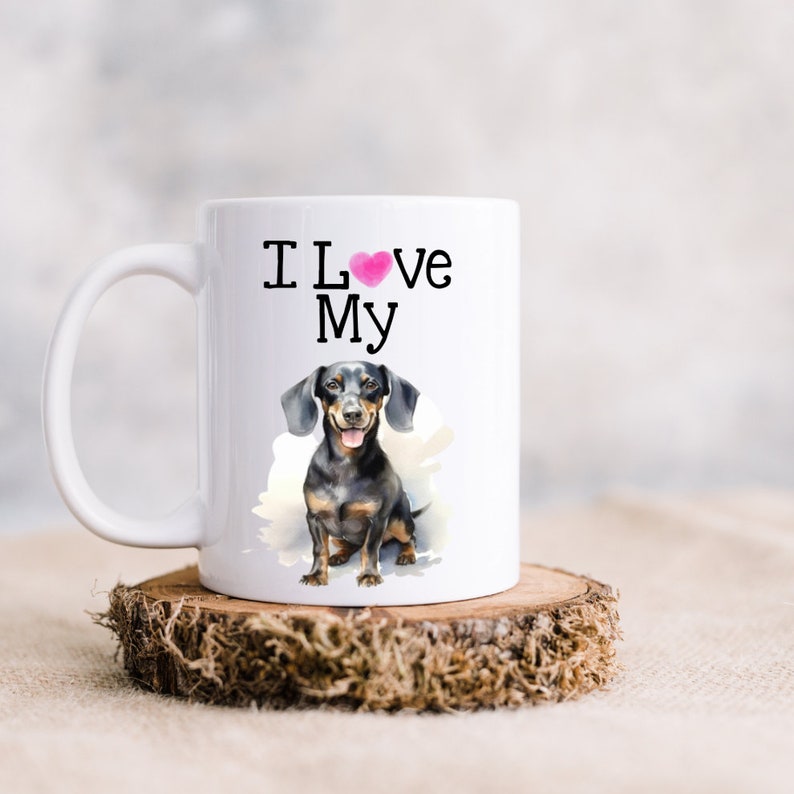 Dachshund Coffee Mug, I Love My Weiner Dog Cup, Watercolor Pet Portrait ...
