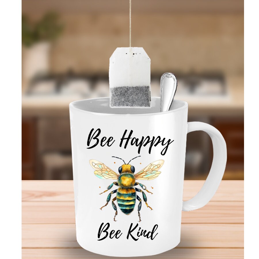 Bee Happy Bee Kind Coffee Mug, Bee Coffee Cup, Large Yellow Bee Coffee ...