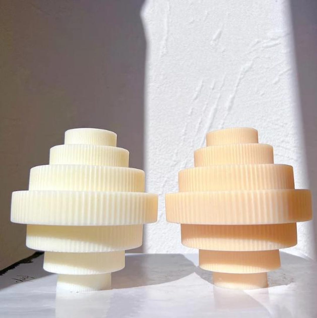Ribbed Layer Round Silicone Candle Molds - Carved Taper Geometric ...