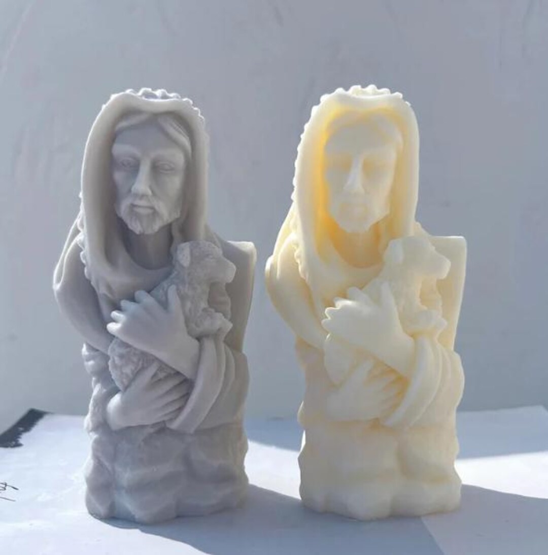 Jesus Christ Holding Lamb Statue Silicone Mold, Unique Bust Sculpture ...