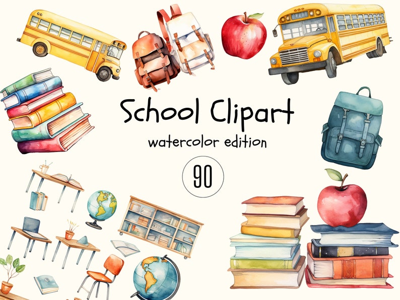 Watercolor School Clipart Set Educational Clipart Perfect - Etsy