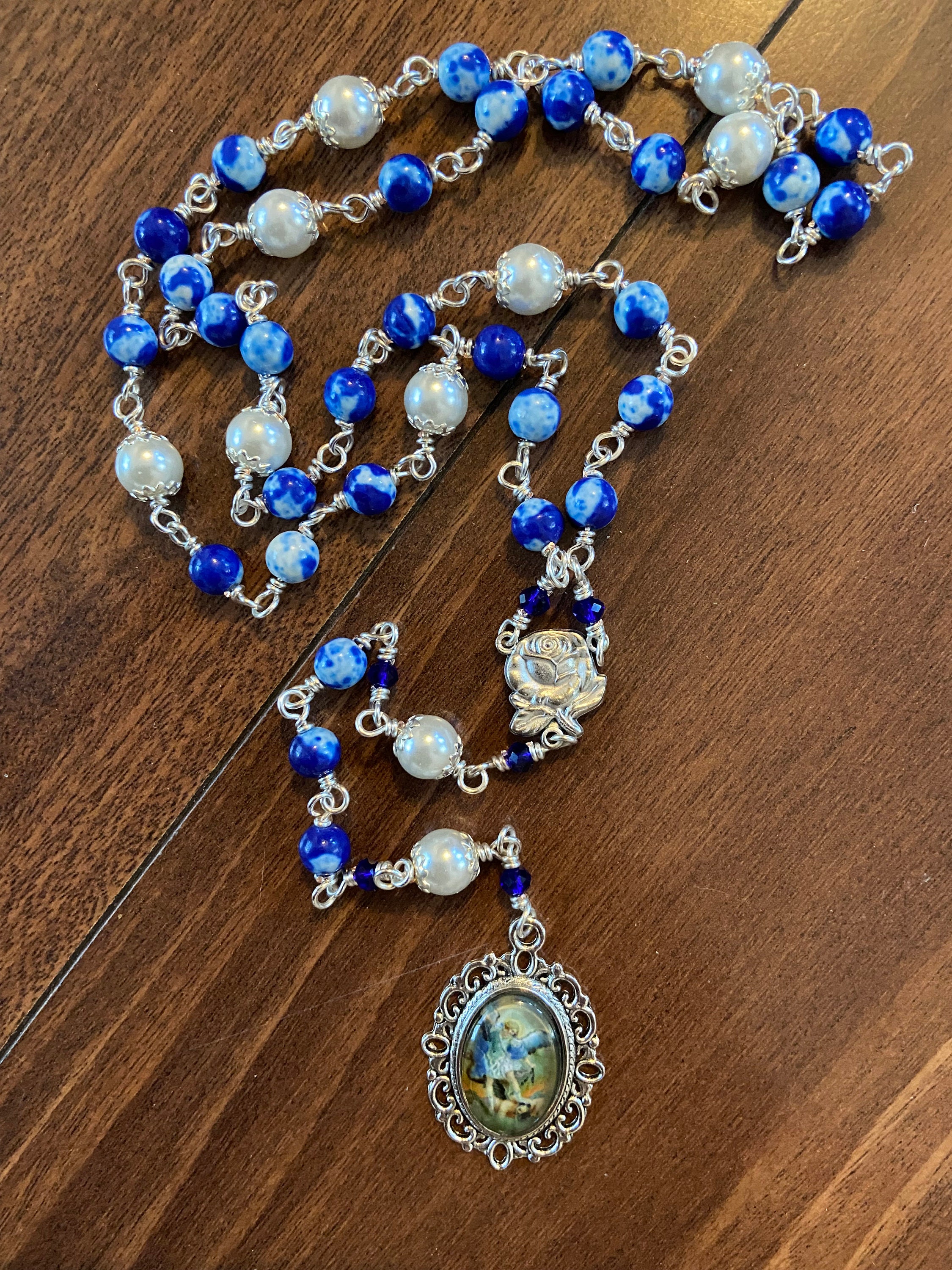 St. Michael the Archangel Chaplet Jade, Czech Crystal, Glass Pearl - Etsy