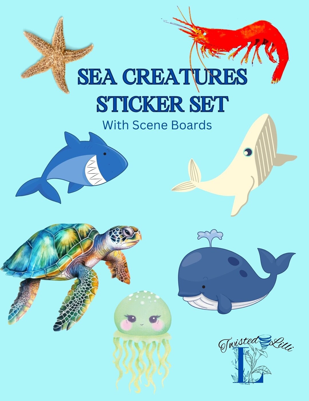 Sea Creatures Sticker Set With Scene Boards - Etsy