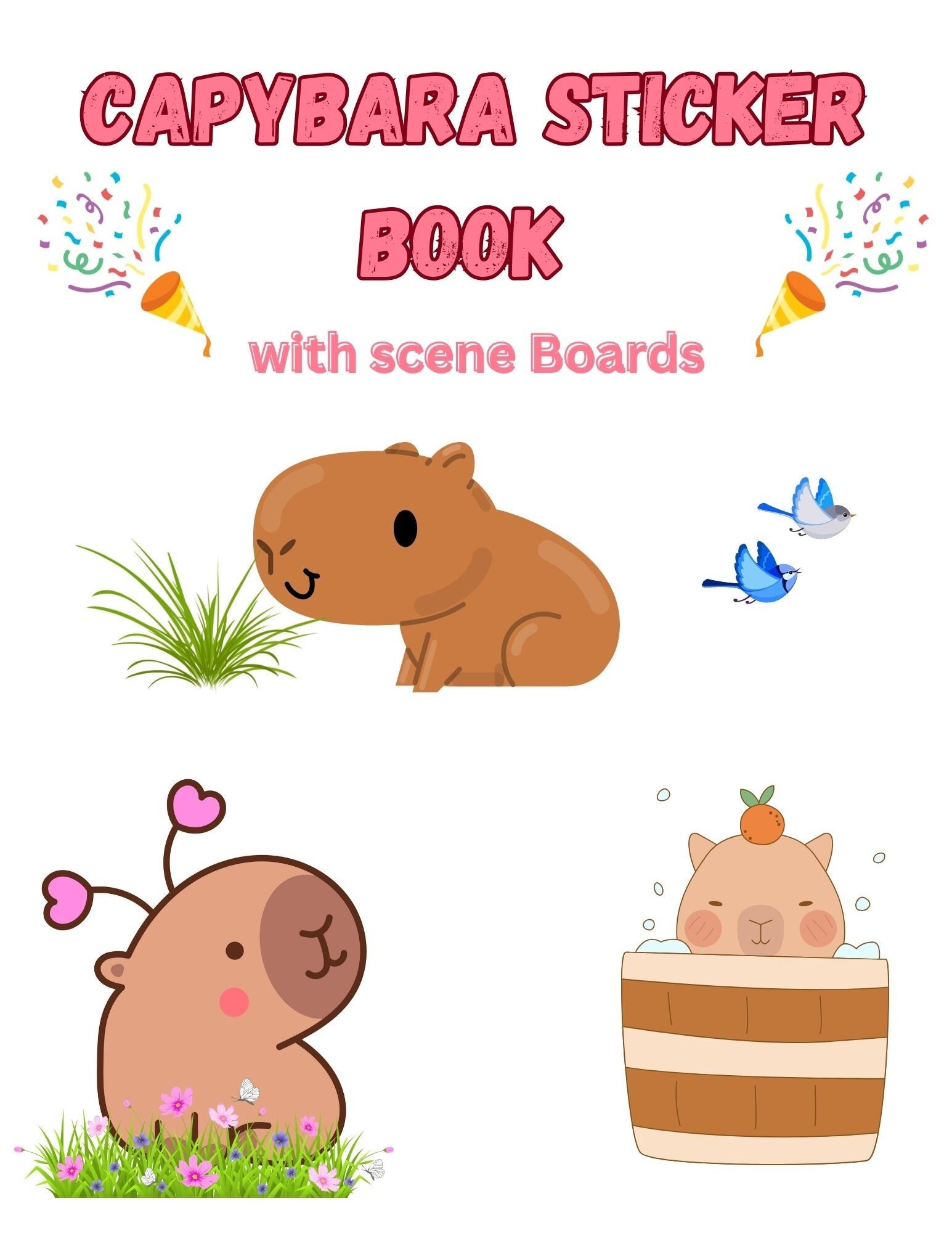 Capybara Sticker Book With Scene Boards - Etsy