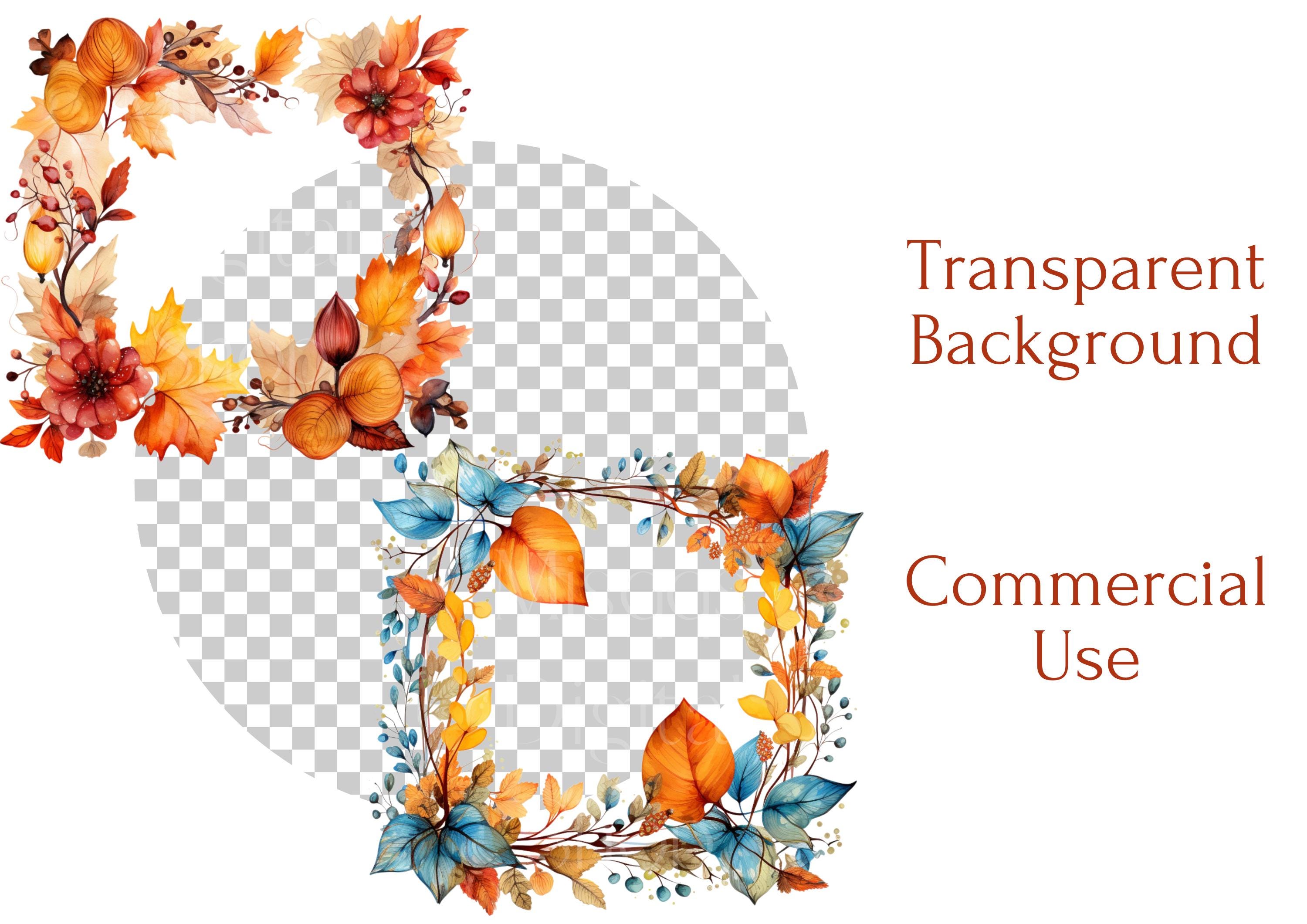 Watercolor Autumn Frame Clipart Bundle Floral Border Graphics Fall ...