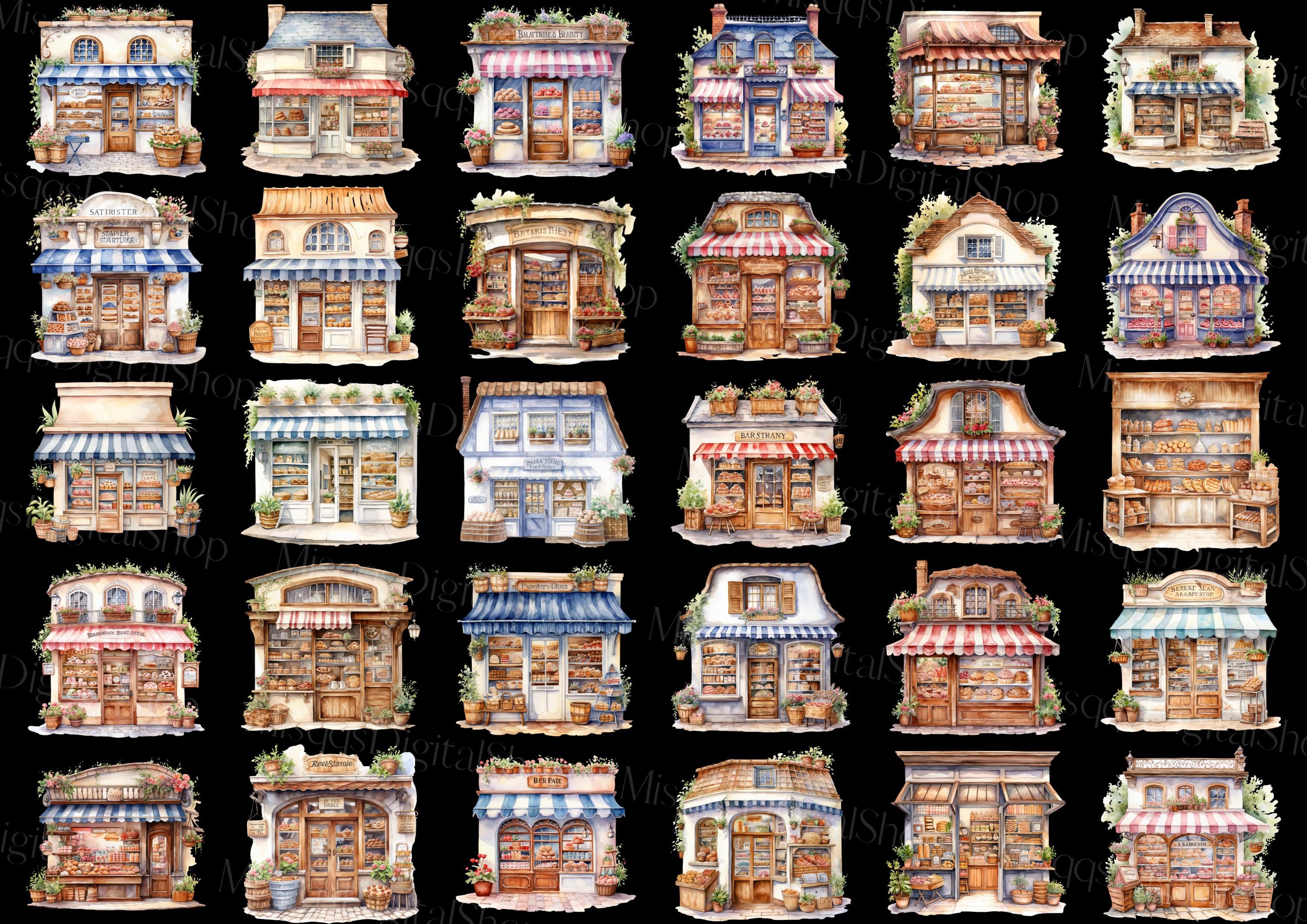 Watercolor Bakery Shop Clipart, Cafe Illustrations (PNG Bundle - Etsy