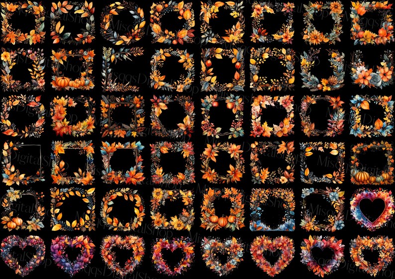 Watercolor Autumn Frame Clipart Bundle Floral Border Graphics Fall ...