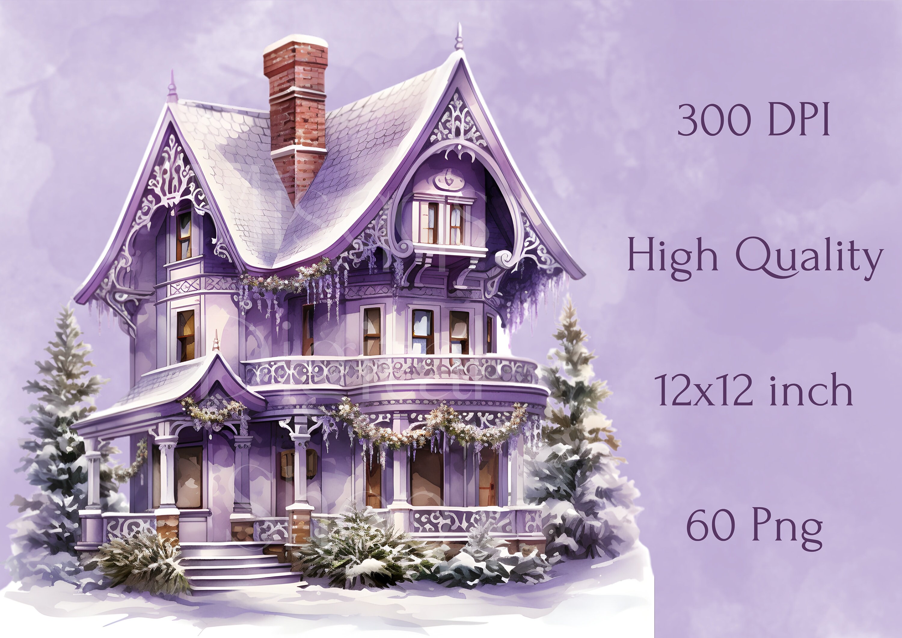 Watercolor Purple Christmas Clipart Bundle: Holiday Graphics (digital ...