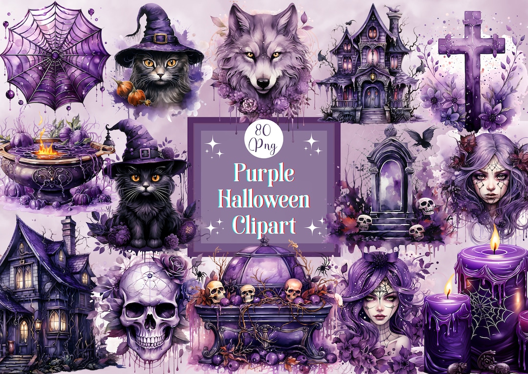 Purple Halloween Clipart Bundle: Watercolor Graphics (digital Download ...