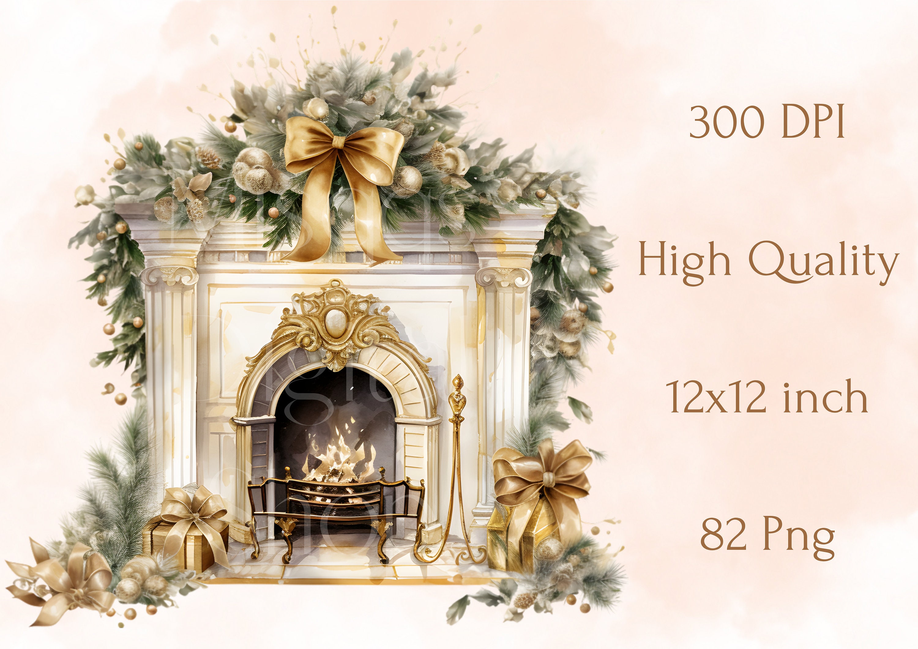 Watercolor Gold Christmas Clipart Bundle Christmas Graphics for ...