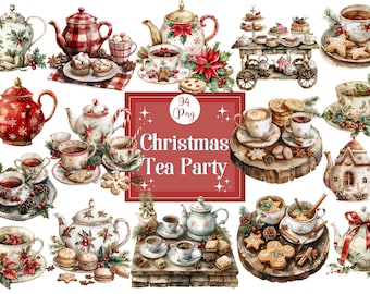 10 Christmas Teapots Clipart, Watercolor Christmas Teapots PNG, Tea Cup ...