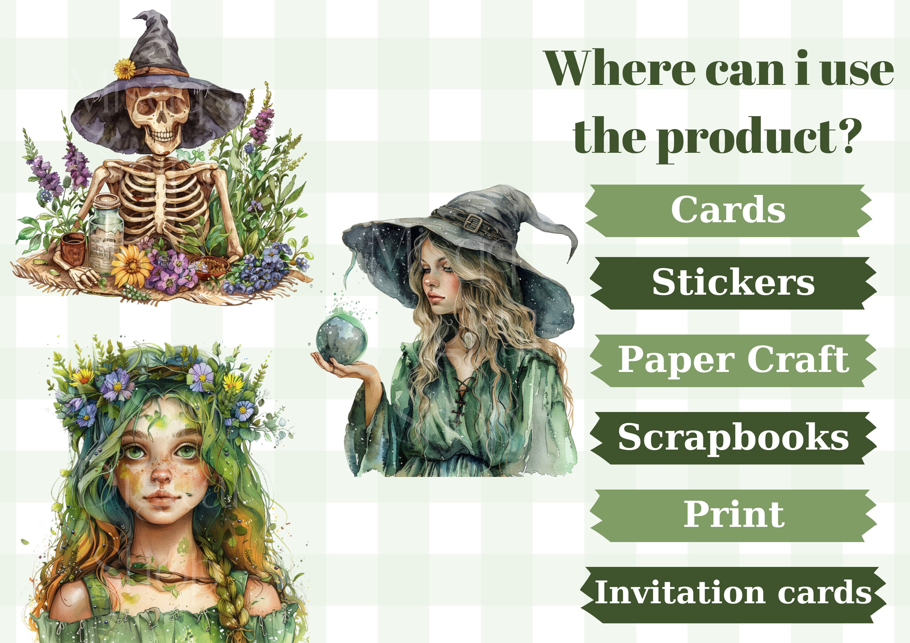 Watercolor Spring Witch Clipart Bundle: Herbal Witch PNG Graphics ...